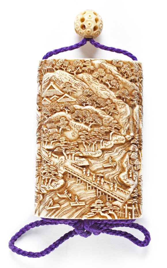 Bonhams : A four-case ivory inro By Kagetoshi, Edo period (19th century)