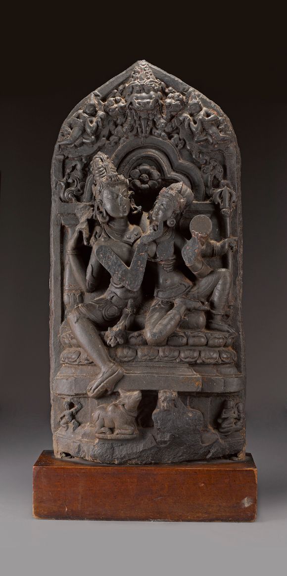 Bonhams : A black stone stele of Uma Mahesvara Northeast India Pala ...