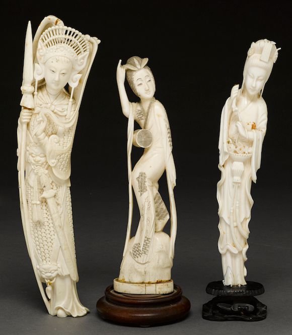 Bonhams : Three carved ivory figures of beauties 20th century