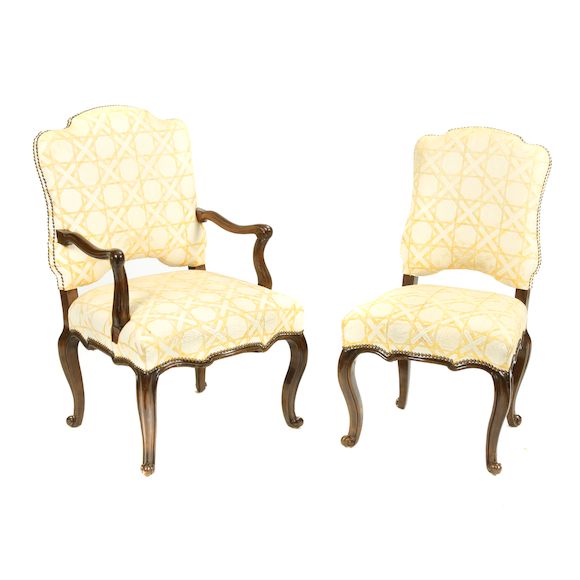 Bonhams : A set of eight Italian Rococo style walnut upholstered dining ...