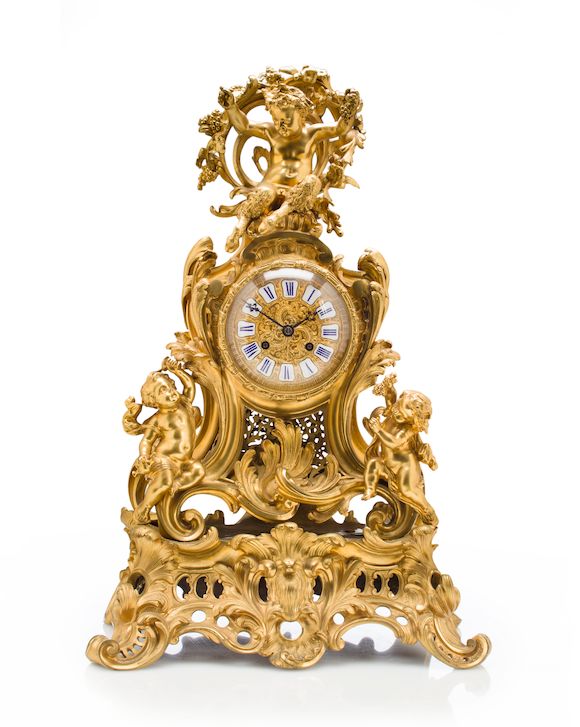 Bonhams : A Louis XV style gilt bronze figural mantel clock Raingo à ...