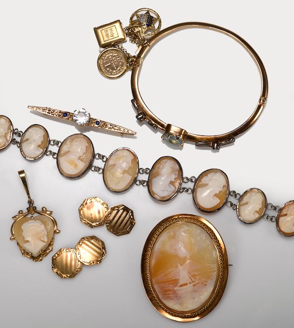 Bonhams : A collection of shell cameo, diamond, paste, gem-set, silver ...