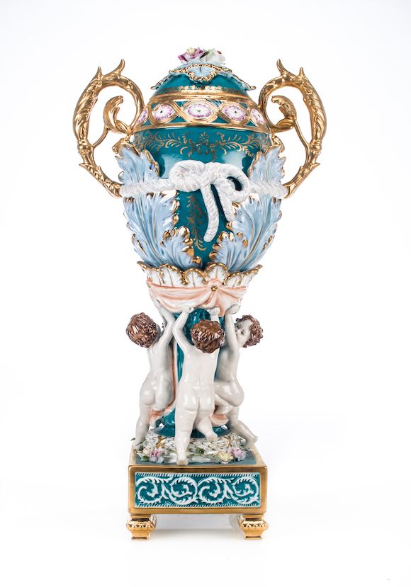 Bonhams : A Meissen gilt and foliate encrusted covered urn late 19th ...