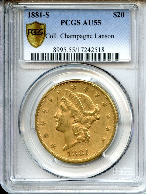 Bonhams : 1881-S 20 AU55 PCGS