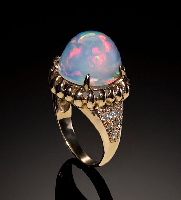 Bonhams : Fine Jelly Opal and Diamond Ring