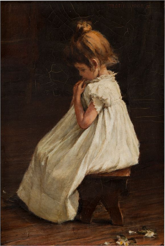 Bonhams : Maria Brooks (American, 1837-1913) Seated girl 10 x 7in