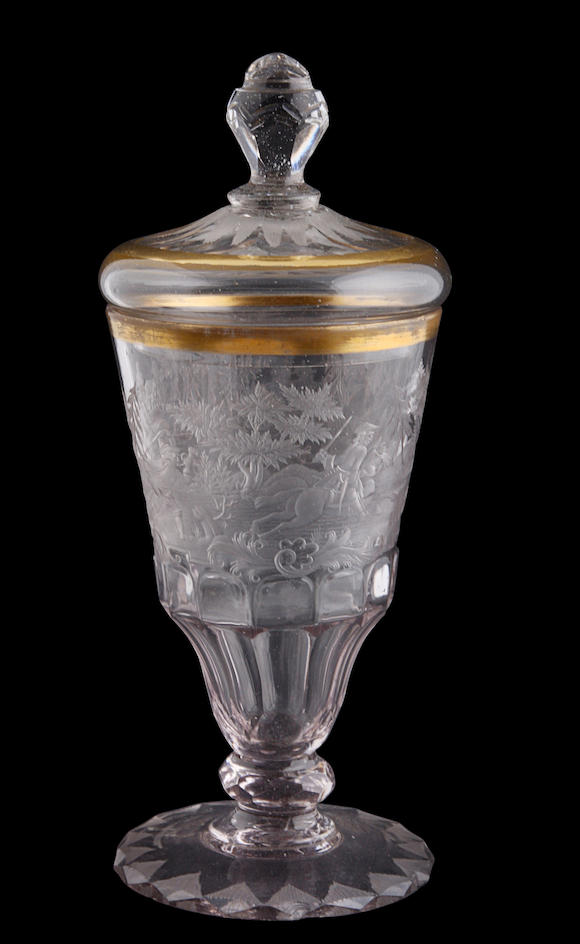 Bonhams A Silesian Engraved Parcel Gilt Colorless Glass Covered