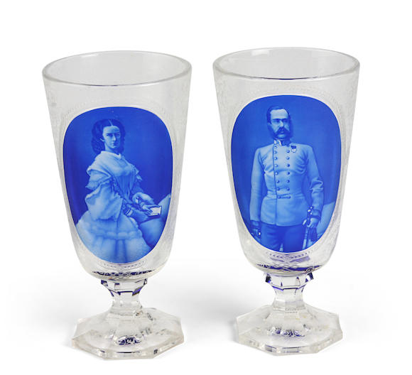 Bonhams A Pair Of Bohemian Engraved Blue And Colorless Glass Portrait