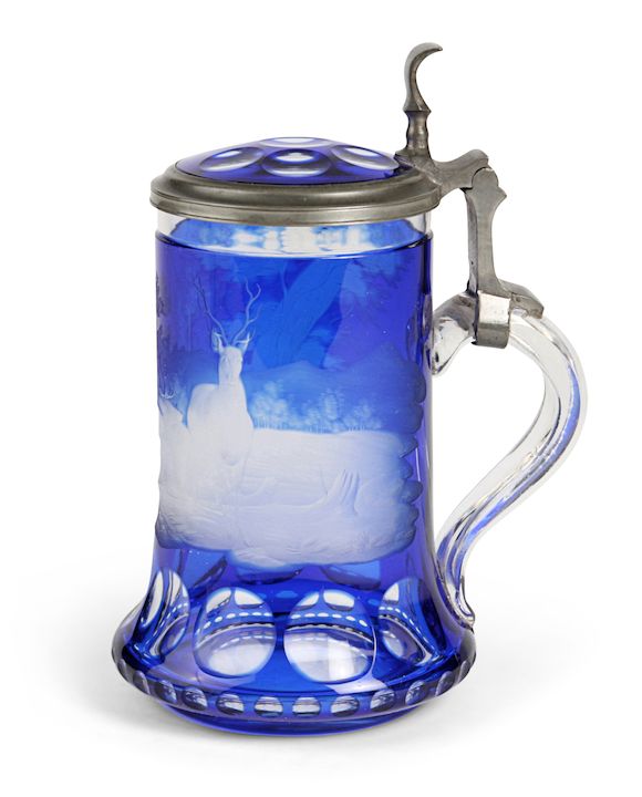 Bonhams : A Bohemian pewter-mounted blue overlay glass tankard late ...