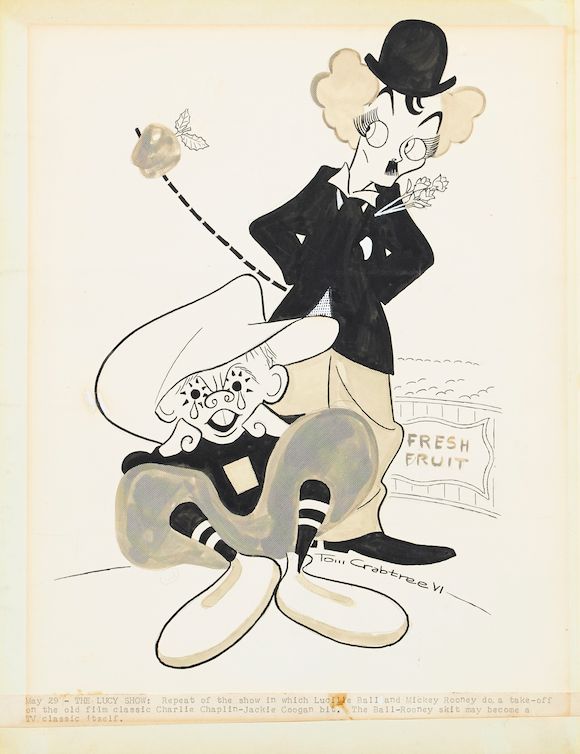 Bonhams : An illustration of Lucille Ball as Charlie Chaplin