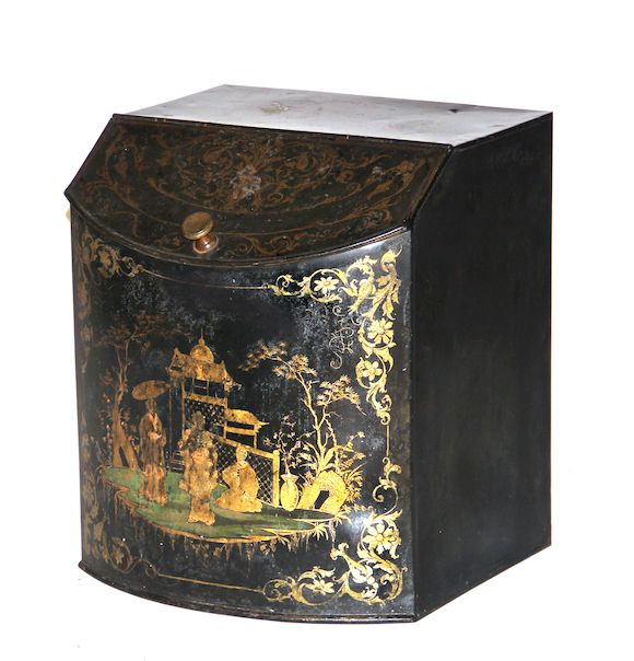 Bonhams : A Victorian ebonized and chinoiserie decorated tôle storage ...