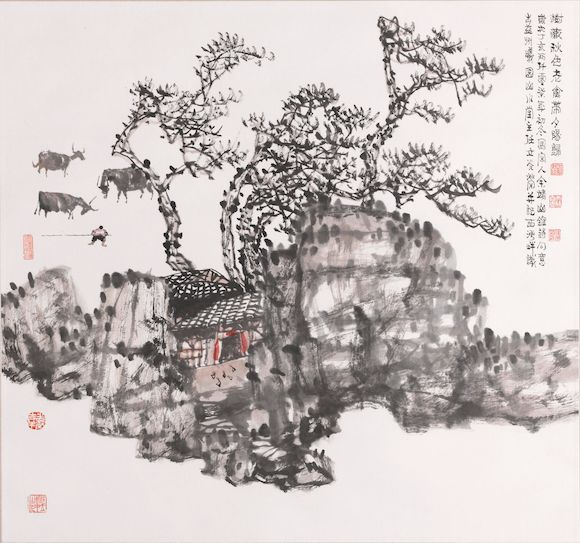 Bonhams : Ren Guangrong (Ren Li, b. 1945) Landscape with Returning ...