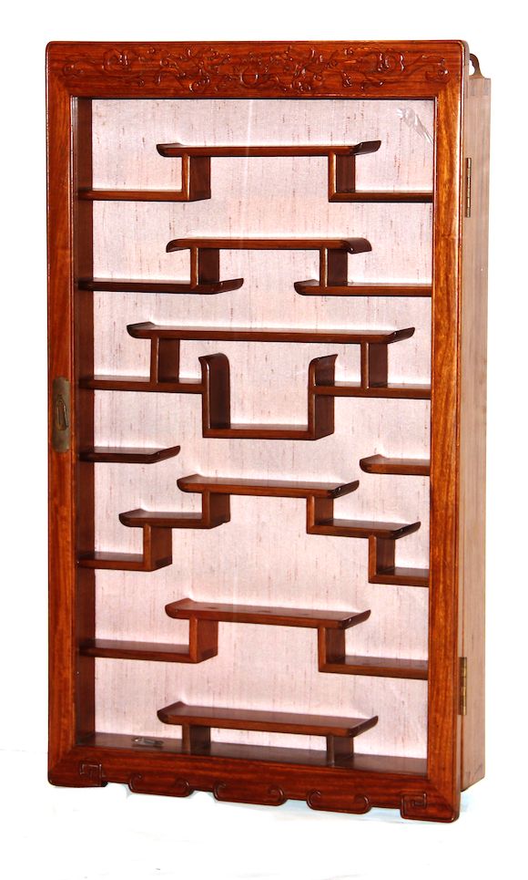 Bonhams : A wood and glass snuff bottle display case