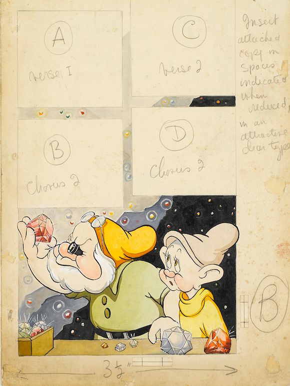 Bonhams : A Walt Disney Studios watercolor of Doc and Dopey