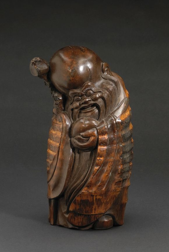 Bonhams : A carved bamboo figure of Shoulao 19th century