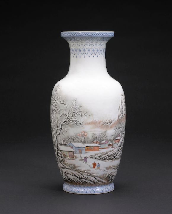 Bonhams : A famille rose enameled porcelain vase Yu Wenxiang （1910-1993 ...