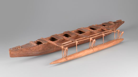 Bonhams : Rare Outrigger Canoe Model, Gilbert Islands