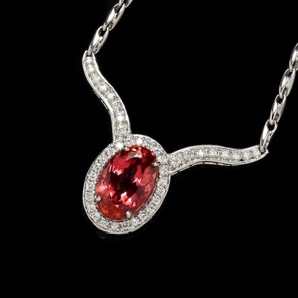 Bonhams : Magnificent Red Imperial Topaz, Platinum, and Diamond Necklace