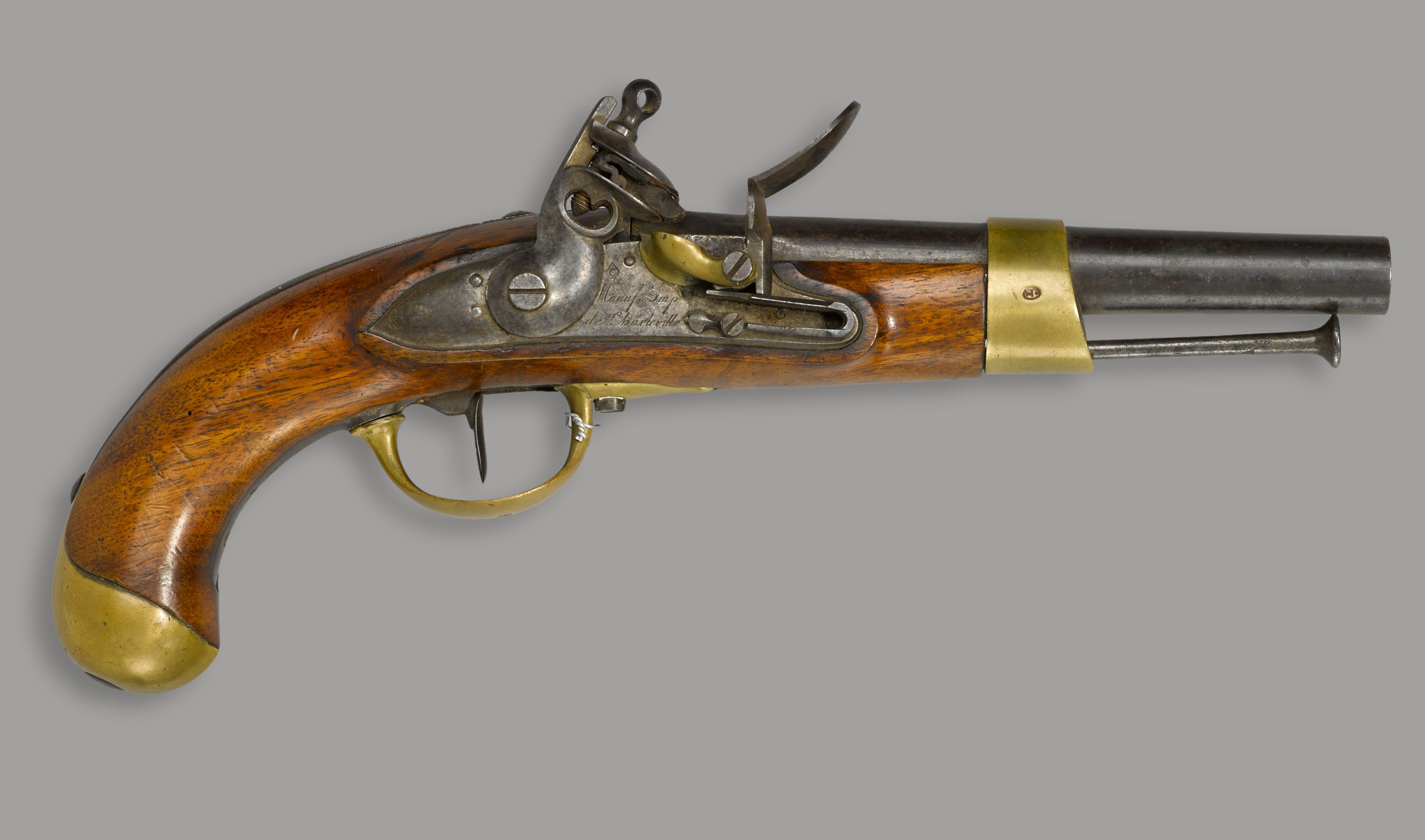 An historic inscribed French Model An XIII flintlock cavalry pistol ...