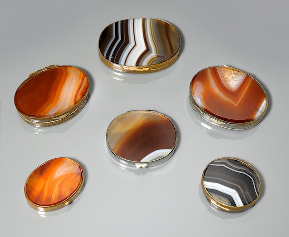 Bonhams : Group of Six Banded Agate Boxes
