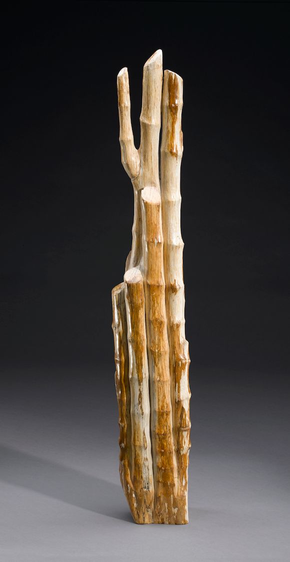 Bonhams : Brown Petrified Wood Carving of Bamboo Form
