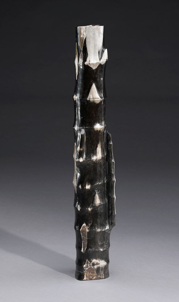 Bonhams : Black Petrified Wood Carved Bamboo Form