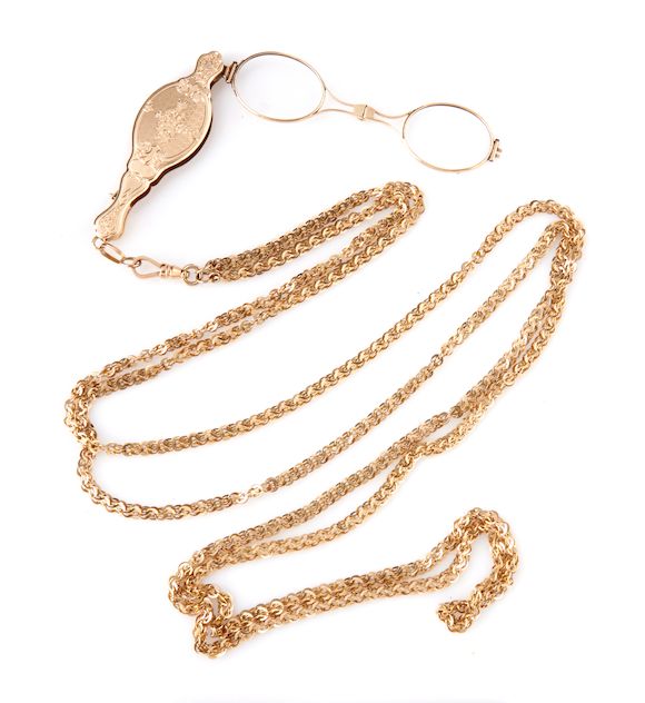 Bonhams : A 14k gold lorgnette and handmade chain