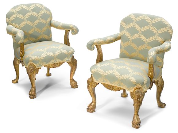 Bonhams : A pair of good quality George IV carved giltwood library ...