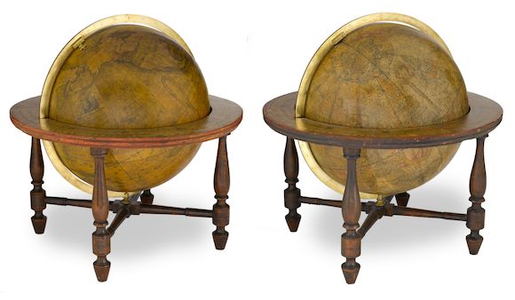 Bonhams : An assembled pair of Wilson terrestrial and celestial globes 1825 & 1831 18-1/2 x 17 ...