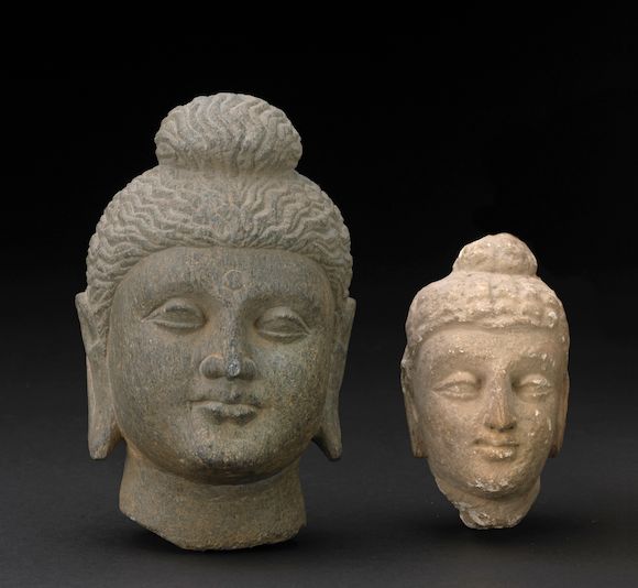 Bonhams : Two models of the head of Buddha Ancient region of Gandhara ...