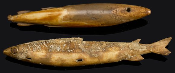Bonhams : Two Eskimo ivory fish lures