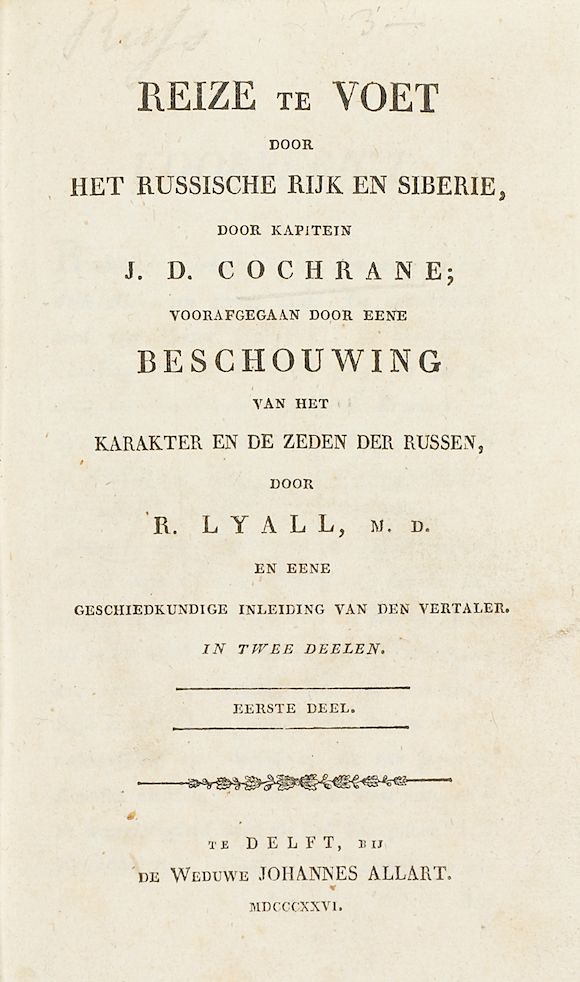 Bonhams : KAMCHATKA. 1. COCHRANE, JOHN D., CAPTAIN. Reize te voet door ...