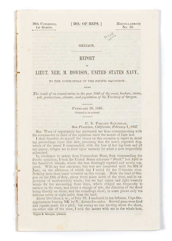 Bonhams : OREGON. 1. HOWISON, NEIL M. Report of Lietenant Neil M ...
