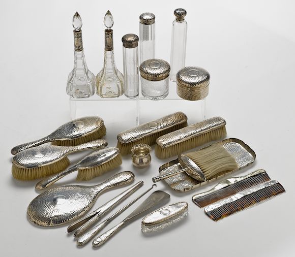 Bonhams : An assembled English hammered sterling silver vanity set by ...