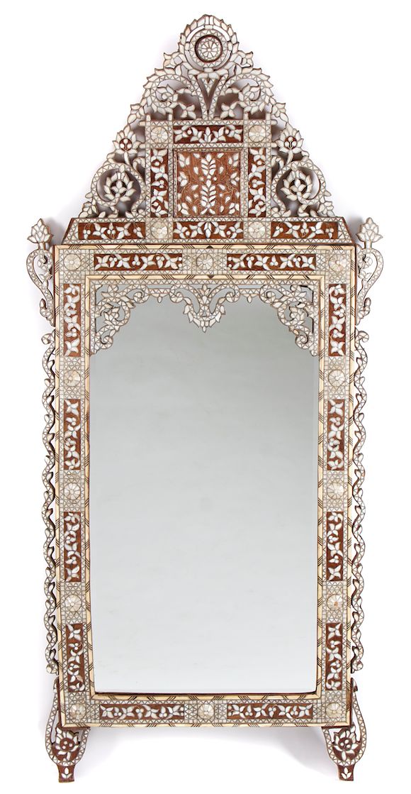 Bonhams : A Levantine shell inlaid hardwood mirror late 19th century