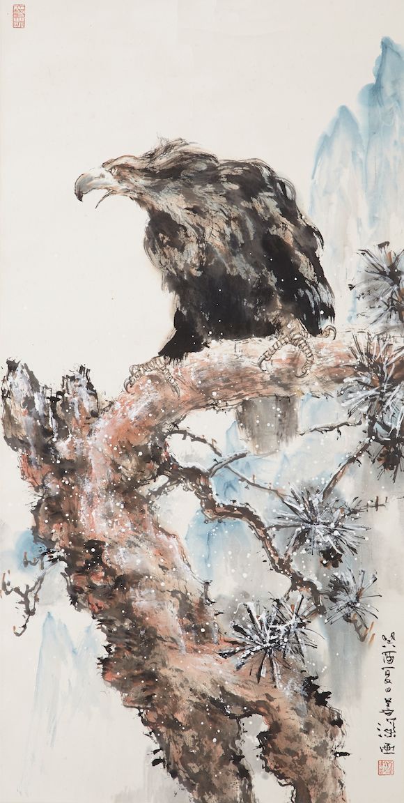 Bonhams : Yang Shanshen (1913-2004) Pine and Eagle