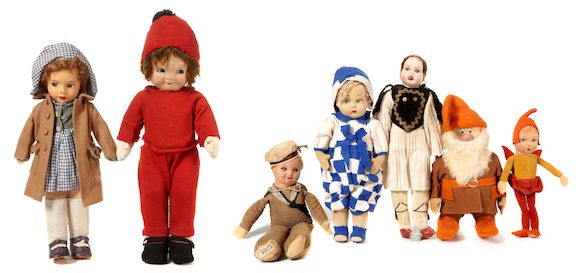Bonhams : A collection of seven cloth dolls