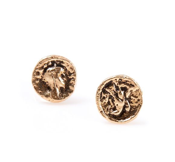 Bonhams : A pair of 14k gold coin motif cufflinks