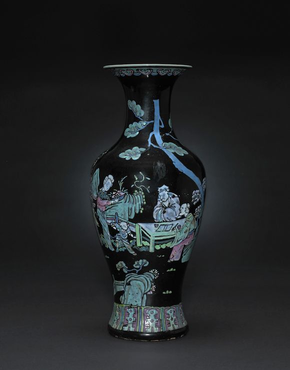 Bonhams : An black enameled ground porcelain vase with overglaze ...