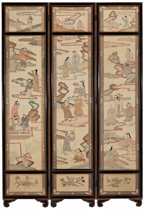 Bonhams : A set of three kesi-woven silk panels now mounted in a floor ...