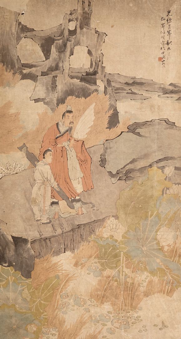 Bonhams : After Ren Yi (1840-1895) Scholar and Attendant in Landscape