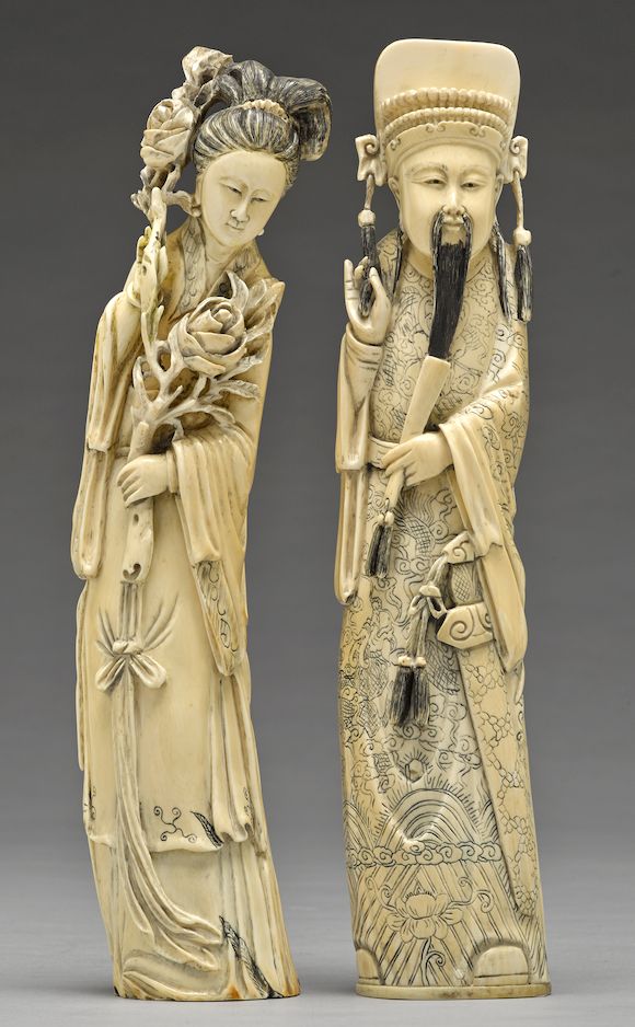 Bonhams : Two carved ivory figures
