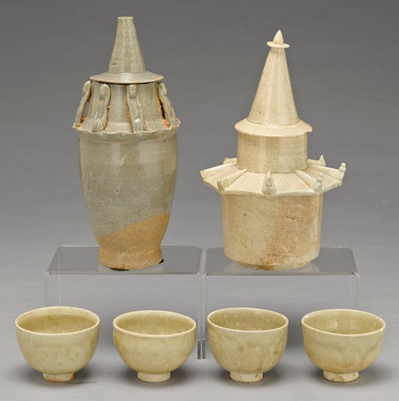 Bonhams : A group of early celadon glazed burial ceramics