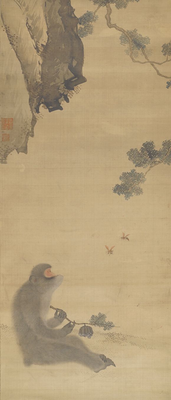 Bonhams : Nihonga School (Meiji period) Monkey and Wasps