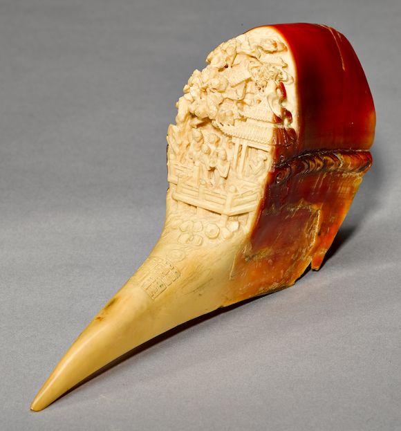 Bonhams : A carved hornbill casque Late Qing/Republic period