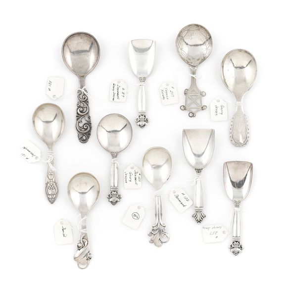 Bonhams : A collection of nine Scandinavian silver caddy and sugar ...