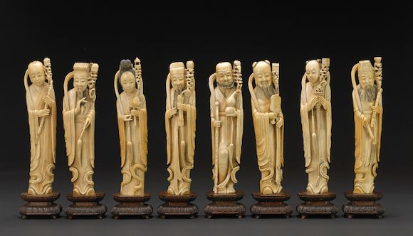 Bonhams : A set of carved ivory figures of the Eight Immortals Late ...