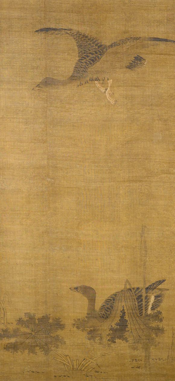 Bonhams : Anonymous (18th/19th century) Geese in Lotus Pond