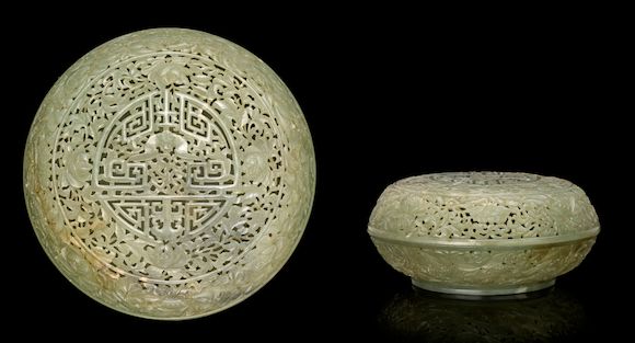 Bonhams : A finely carved nephrite covered box 18th/19th century