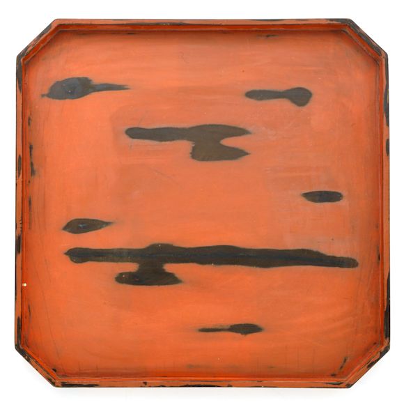 Bonhams : A Negoro lacquer tray (sumikiri oshiki) Edo period (17th century)